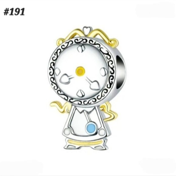 Jewelry | 191 Silver Gold Beauty The Beast Cogsworth Clock Charm | Poshmark